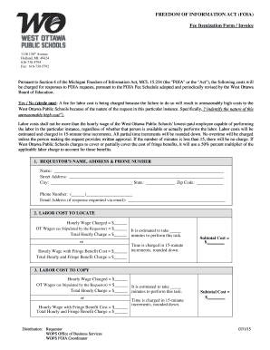 Fillable Online westottawa FREEDOM OF INFORMATION ACT FOIA Fee ...