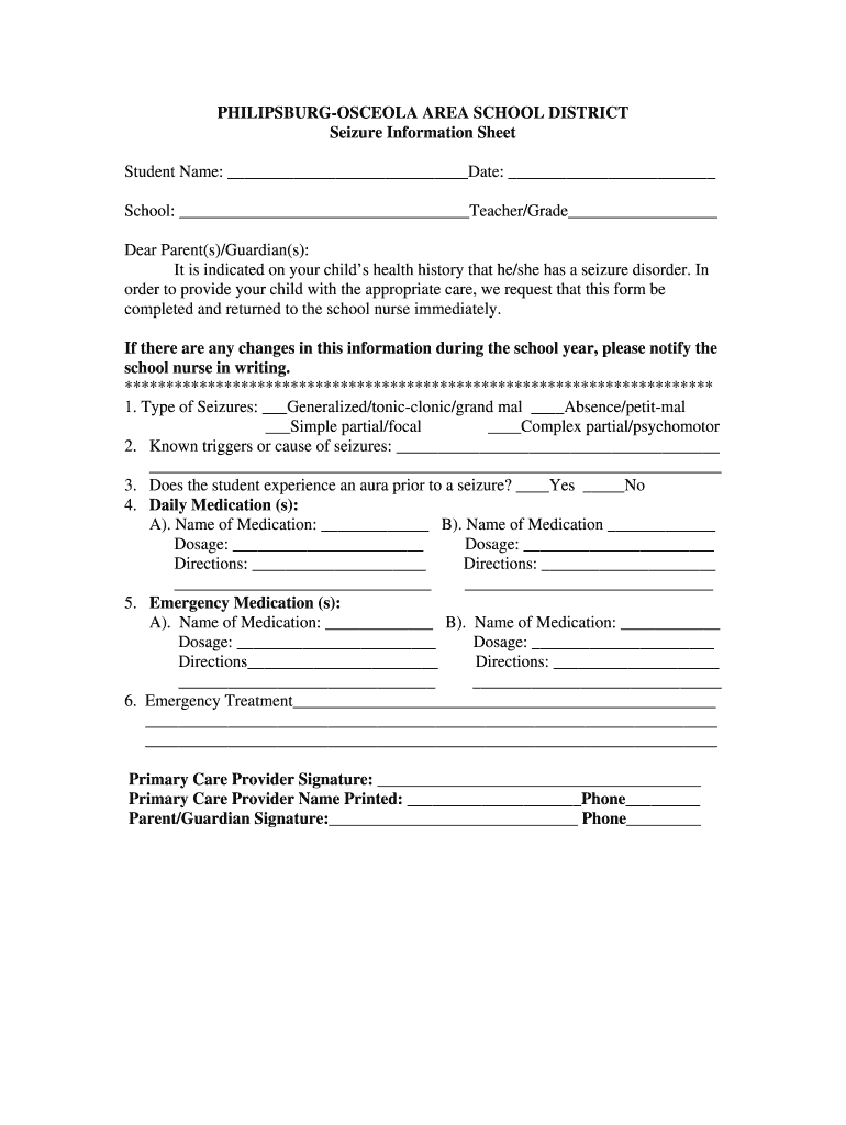 Fillable Online Seizure Information Sheet Fax Email Print - pdfFiller