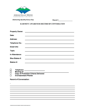Fillable Online maps jvwcd EASEMENT AWARENESS RECORD OF CONVERSATION ...