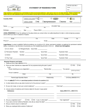 Fillable Online goldenwestcollege Statement of Residence bFormb ...