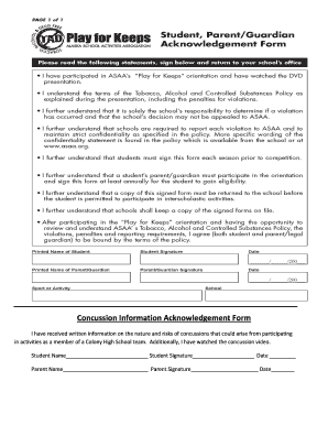 Fillable Online Concussion Information Acknowledgement Form Fax Email ...