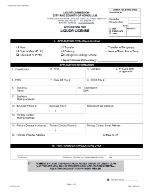 Fillable Online honolulu CASH RECEIPT LIQUOR LICENSE CREDIT CARD CHECK ...