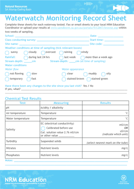 Fillable Online data environment sa gov Waterwatch Monitoring Record ...