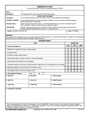 Fillable Online apd army Administer Oxygen DA FORM 7595-2-8 MAR 2014 ...