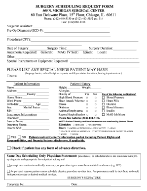 Fillable Online Surgery Scheduling bRequest Formb - 900 North Michigan ...