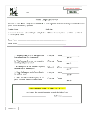 Fillable Online 11 12 Home Language Survey updated 63011 Fax Email ...