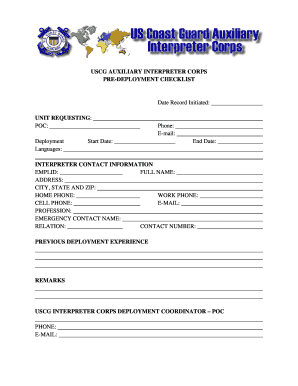 Fillable Online icdept cgaux USCG AUXILIARY INTERPRETER CORPS PRE ...