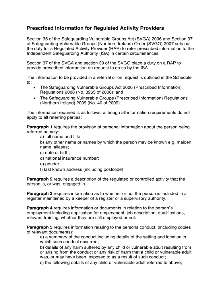 Fillable Online Section 35 of the Safeguarding Vulnerable Groups Act ...