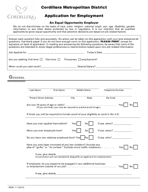Fillable Online employment cordillerametro CMD Application for ...