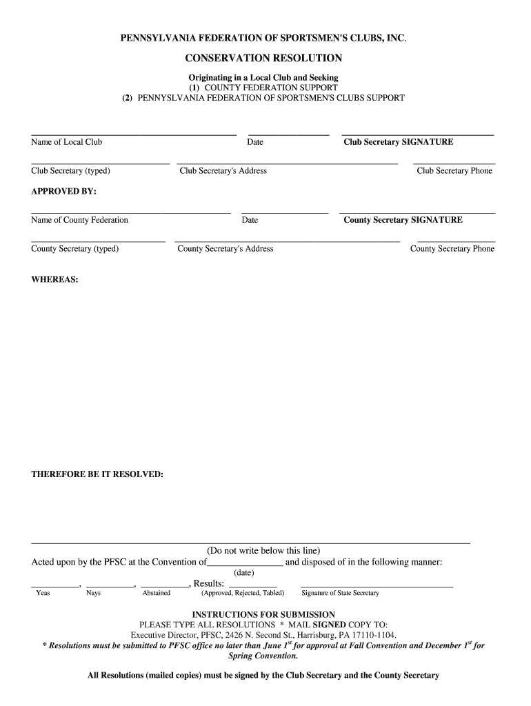 Fillable Online pfsc CONSERVATION RESOLUTION - PFSC Fax Email Print ...