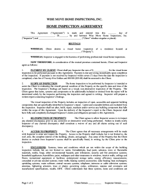 Fillable Online HOME INSPECTION AGREEMENT Fax Email Print - pdfFiller
