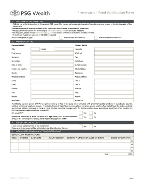 Fillable Online psg co Preservation Fund Application Form - PSG Fax ...