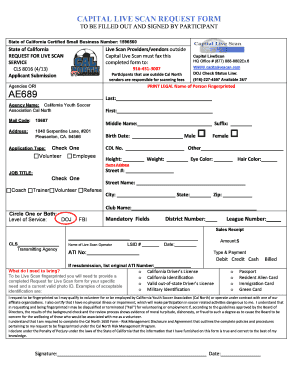 Fillable Online CAPITAL LIVE SCAN REQUEST FORM Fax Email Print - pdfFiller