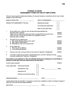 Fillable Online FS8 FITNESS TO WORK ASSESSMENT FORM FOR USE BY ...