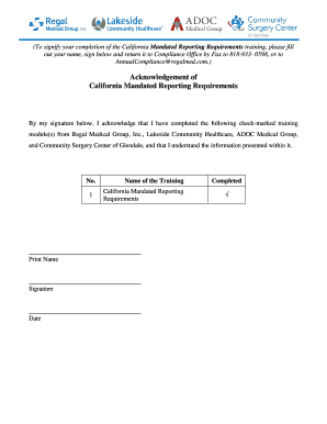 Fillable Online Acknowledgement of California Mandated Reporting Fax ...