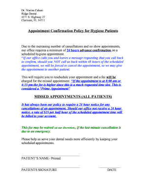 Fillable Online Appointment Confirmation Policy - Ridge Dental Clermont ...