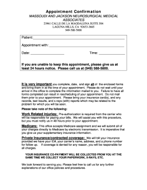 Fillable Online Appointment Confirmation - ocneurosurgerycom Fax Email ...