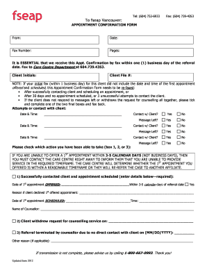 Fillable Online Appointment Confirmation Form - FSEAP BC Affiliate Fax ...