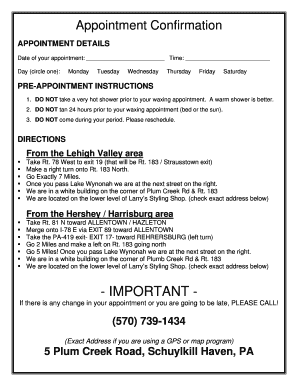 Fillable Online Appointment Confirmation - professional-skincom Fax ...