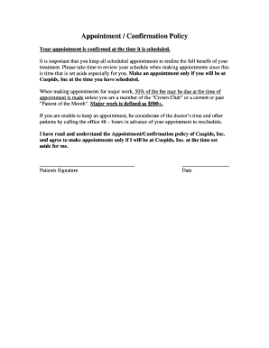 Fillable Online Appointment Confirmation Policy - cuspidsinccom Fax ...