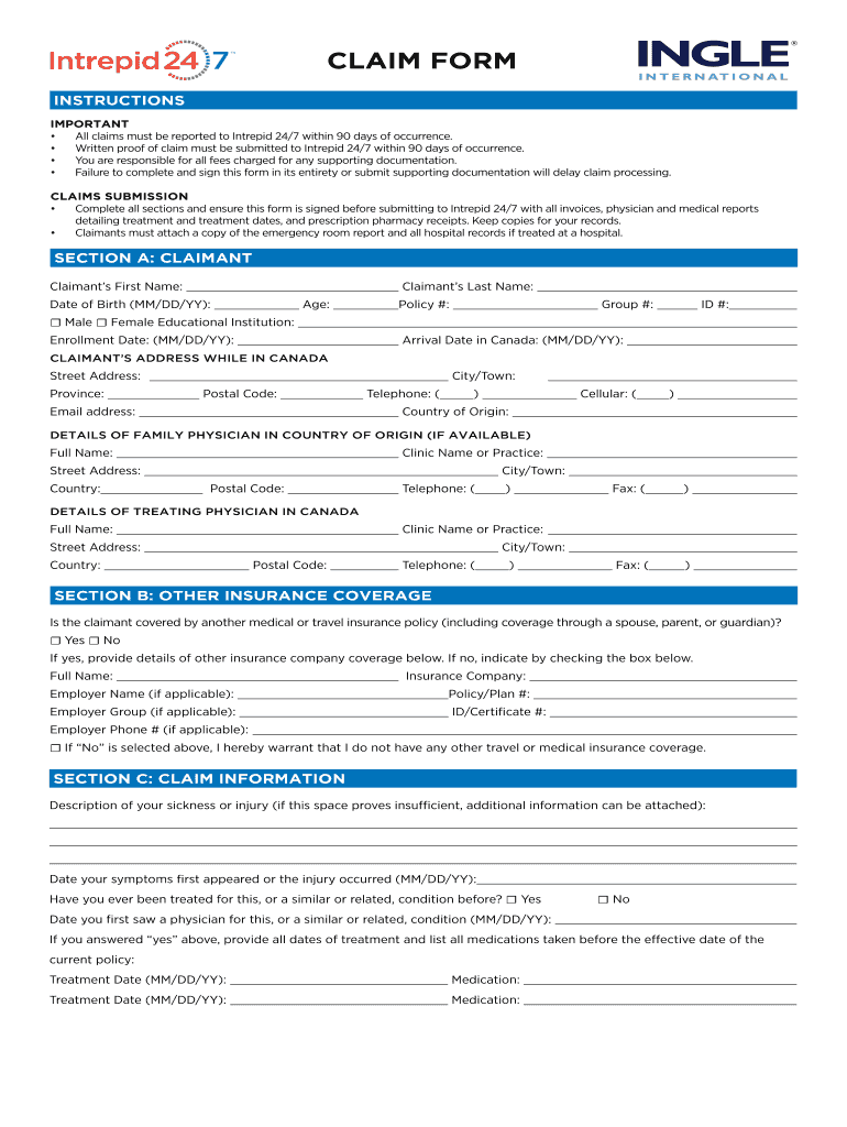 Fillable Online BCLAIMb bFORMb - Ingle International Fax Email Print - pdfFiller