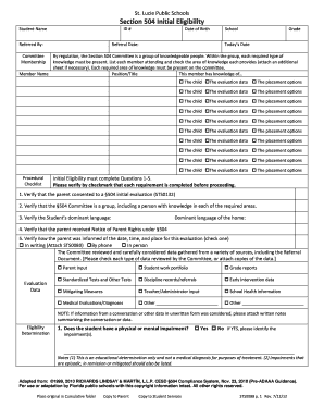 Fillable Online Section 504 Initial Eligibility Fax Email Print - pdfFiller