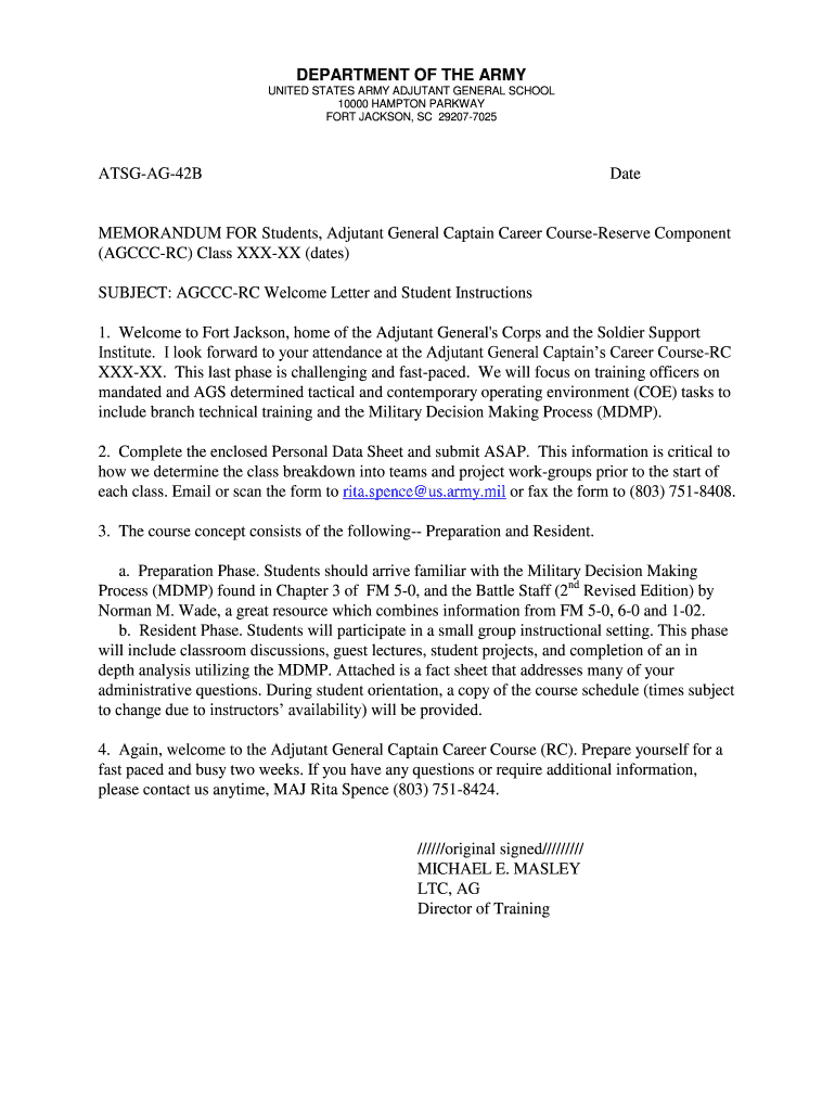 Fillable Online DEPARTMENT OF THE ARMY - Soldier Support Institute SSI ...