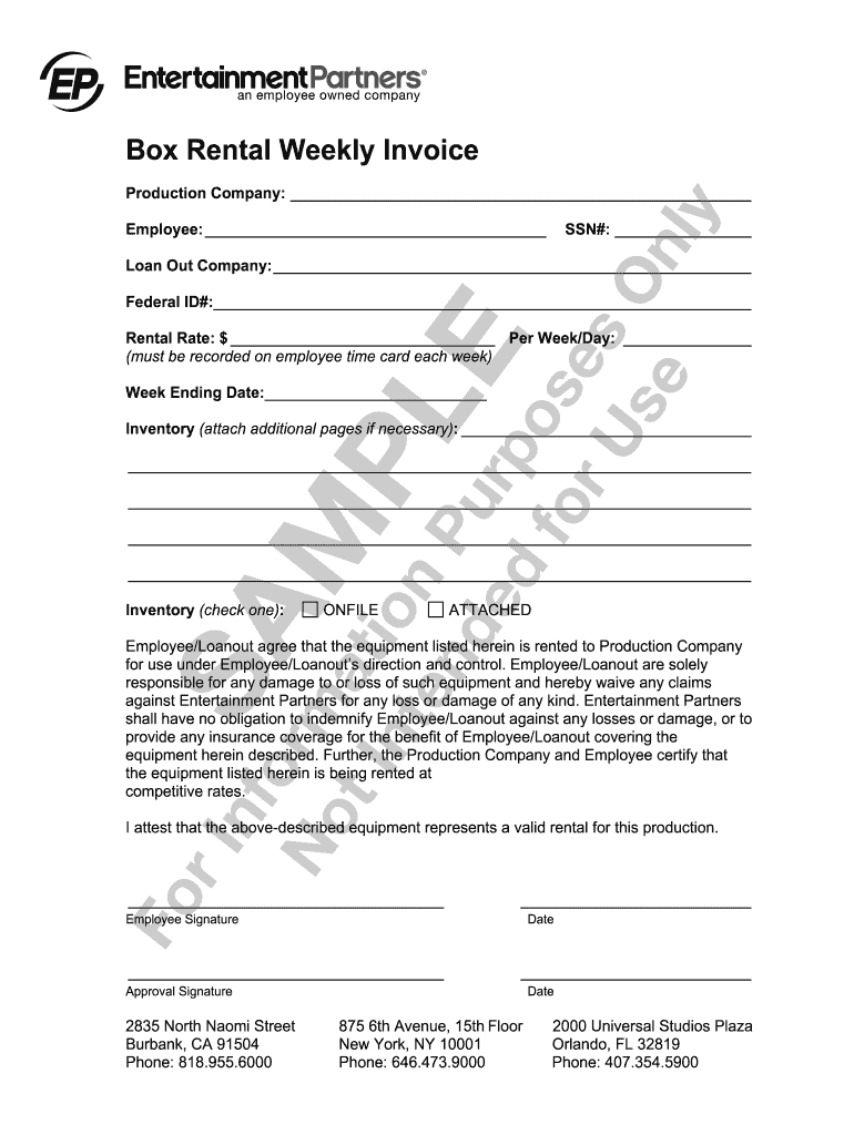 Fillable Online Box Rental Weekly Invoice Fax Email Print PdfFiller