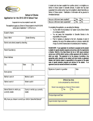 Fillable Online School of Choice Application for the 2015-2016 School ...