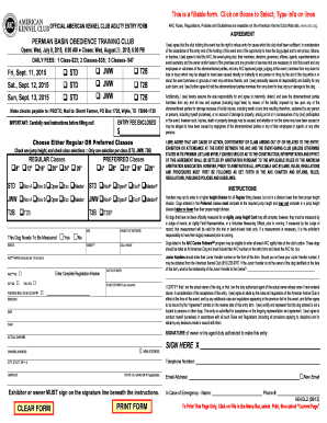 Fillable Online OFFICIAL AMERICAN KENNEL CLUB AGILITY ENTRY FORM ...