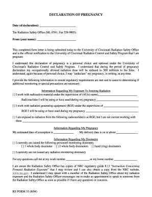 Fillable Online researchcompliance uc Declaration of Pregnancy - UC ...