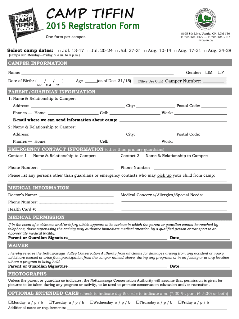 Fillable Online CAMP TIFFIN - Conservation Fax Email Print - pdfFiller
