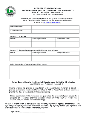 Fillable Online REQUEST FOR DEPUTATION NOTTAWASAGA VALLEY ...