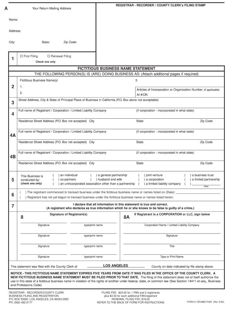 Fillable Online REGISTRAR RECORDER COUNTY CLERKs FILING STAMP Fax Email ...