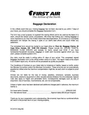 Fillable Online BBaggageb Declaration - First Air Fax Email Print ...