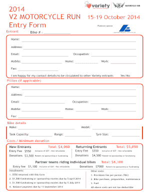 Fillable Online variety org 2014 V2 MOTORCYCLE RUN 15-19 October 2014 ...