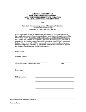 Fillable Online ACKNOWLEDGEMENT OF PROCEDURES FOR SUBMISSION AND ...