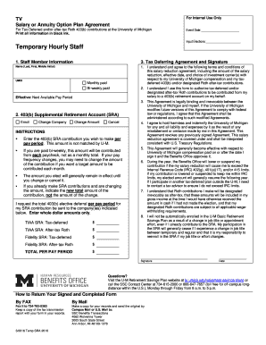 Fillable Online hr umich Temporary Hourly Staff SRA Form Fax Email ...