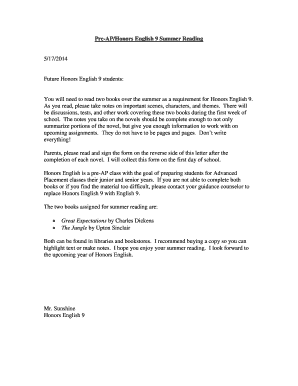 Fillable Online Pre-APHonors English 9 Summer Reading - swmcdncom Fax ...