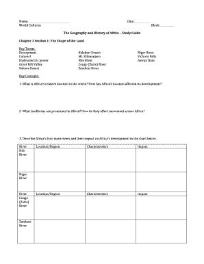 Fillable Online The Geography and History of Africa Study Guide Chapter ...