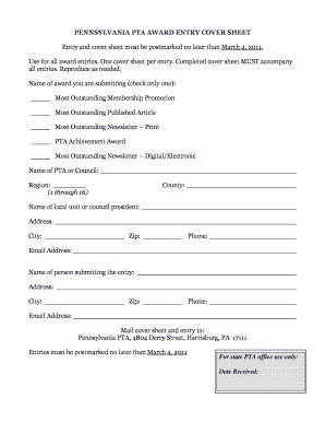 Fillable Online papta PENNSYLVANIA PTA AWARD ENTRY COVER SHEET Entry ...