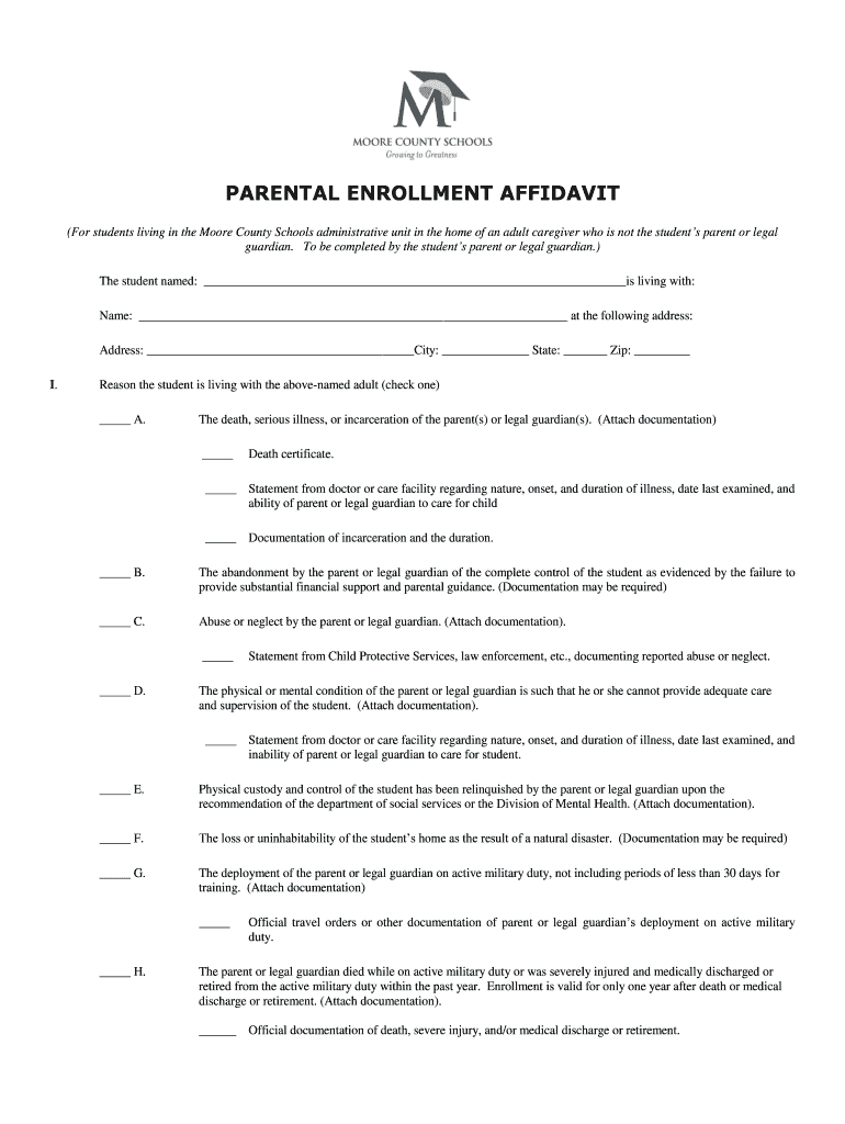 Fillable Online ncmcs PARENTAL ENROLLMENT AFFIDAVIT - ncmcsorg Fax ...