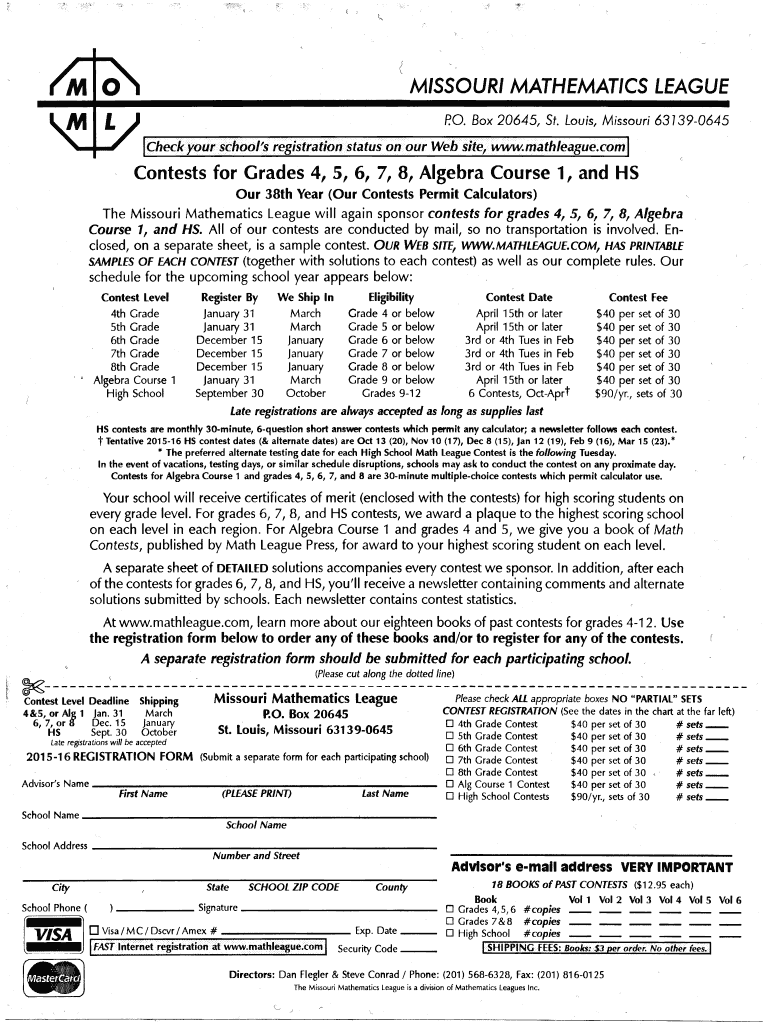 Fillable Online MISSOURI MATHEMATICS LEAGUE Fax Email Print - pdfFiller