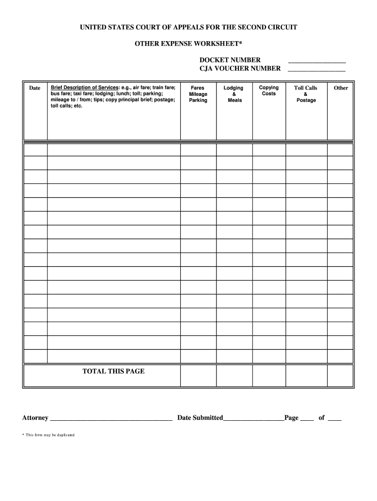 Fillable Online ca2 uscourts OTHER EXPENSE WORKSHEET* Fax Email Print ...