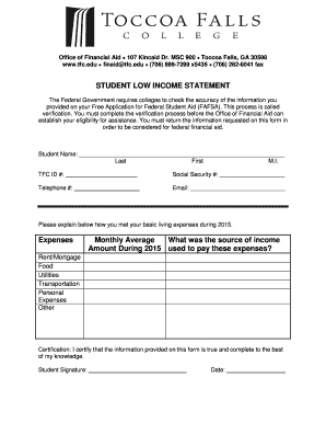 Fillable Online tfc Student Low Income Statement - tfc Fax Email Print ...