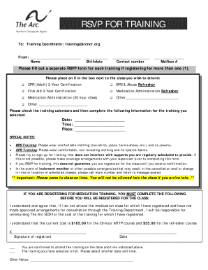 Fillable Online RSVP FOR TRAINING - Arc NCR Fax Email Print - pdfFiller