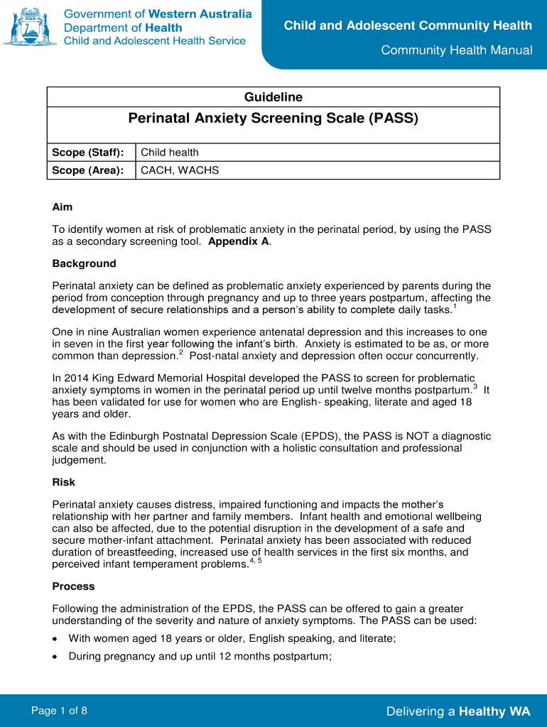 Fillable Online Perinatal Anxiety Screening Scale (PASS) Fax Email ...