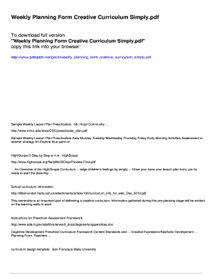Fillable Online Weekly Planning Form Creative Curriculum Simply Fax ...