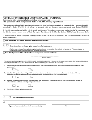 Fillable Online CONFLICT OF INTEREST QUESTIONNAIRE FORM CIQ For vendor ...