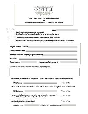 Fillable Online EARLY GRADING EXCAVATION PERMIT IN RIGHT-OF-WAY Fax ...
